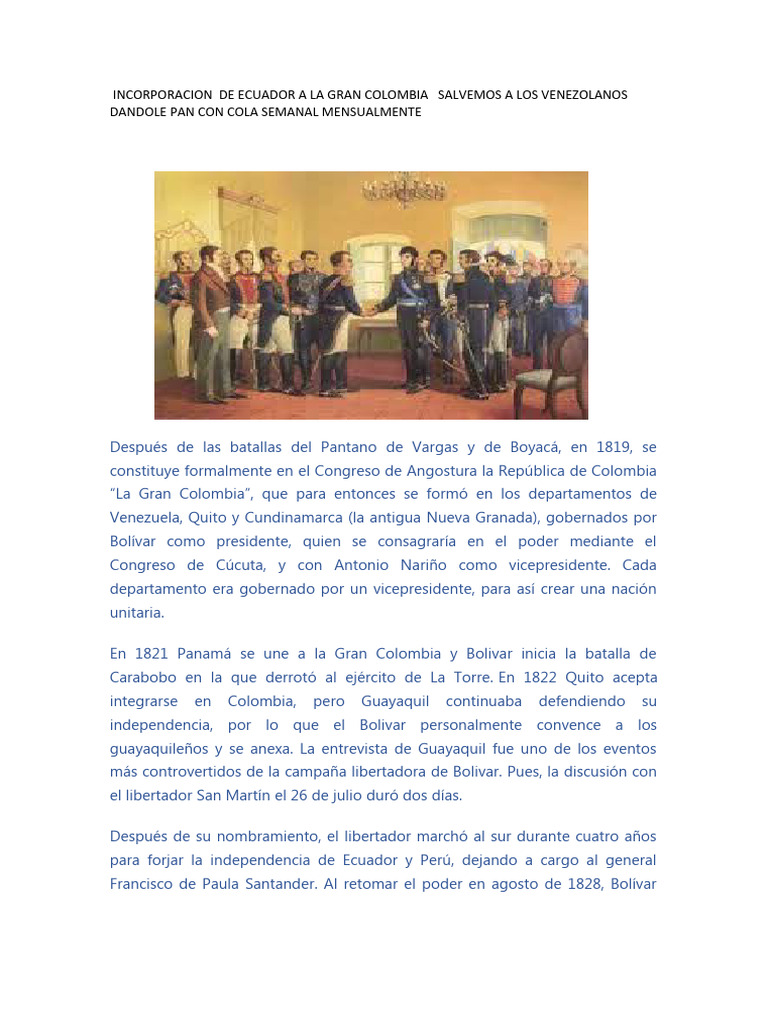 Incorporacion de Ecuador A La Gran Colombia Salvemos A Los Venezolanos ...