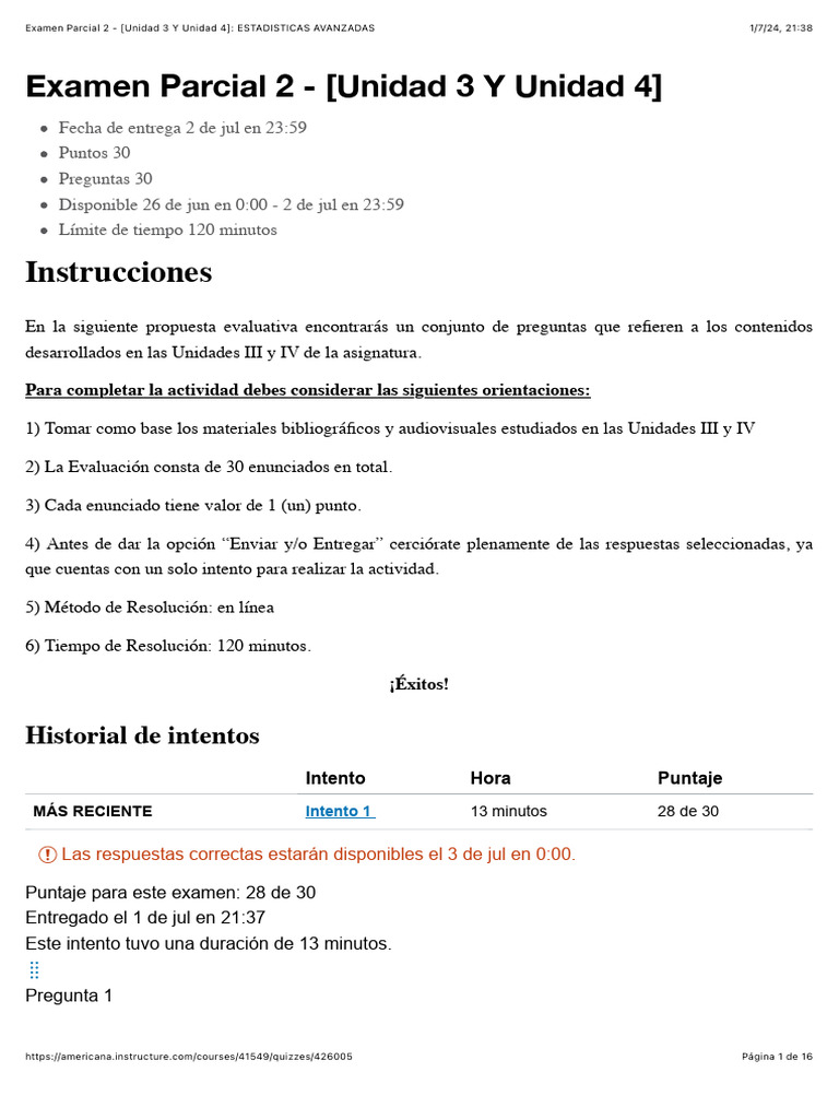 Examen Parcial 2 - (Unidad 3 Y Unidad 4) : ESTADISTICAS AVANZADAS | PDF | Mínimos cuadrados ...