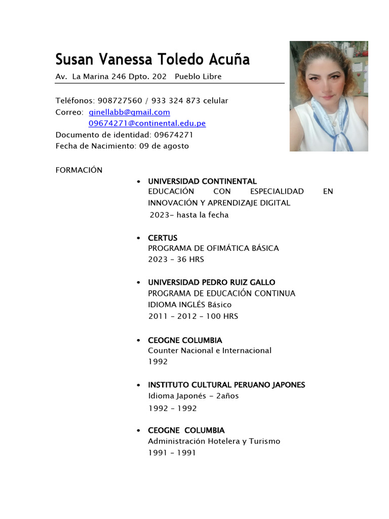 Perfil Profesional de Susan Toledo | PDF | Modificación de comportamiento | Aprendizaje