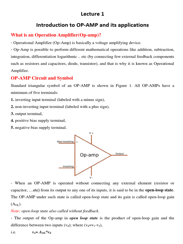Introduction To OP-AMP and Its Applications | PDF | Operational ...