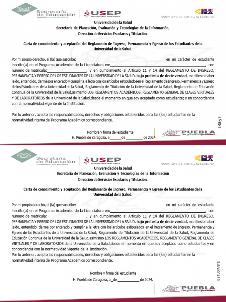 G. Formato de Carta de Consentimiento y Aceptaciã N Del Reglamento Institucional | PDF | Titulo ...