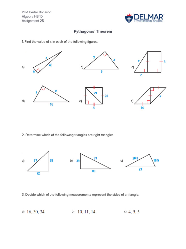 Pythagorean Theorem Assignment Guide | PDF | Teaching Methods & Materials