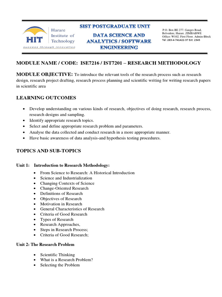 Research Methodology Course Outline 2024 | PDF | Hypothesis | Survey ...