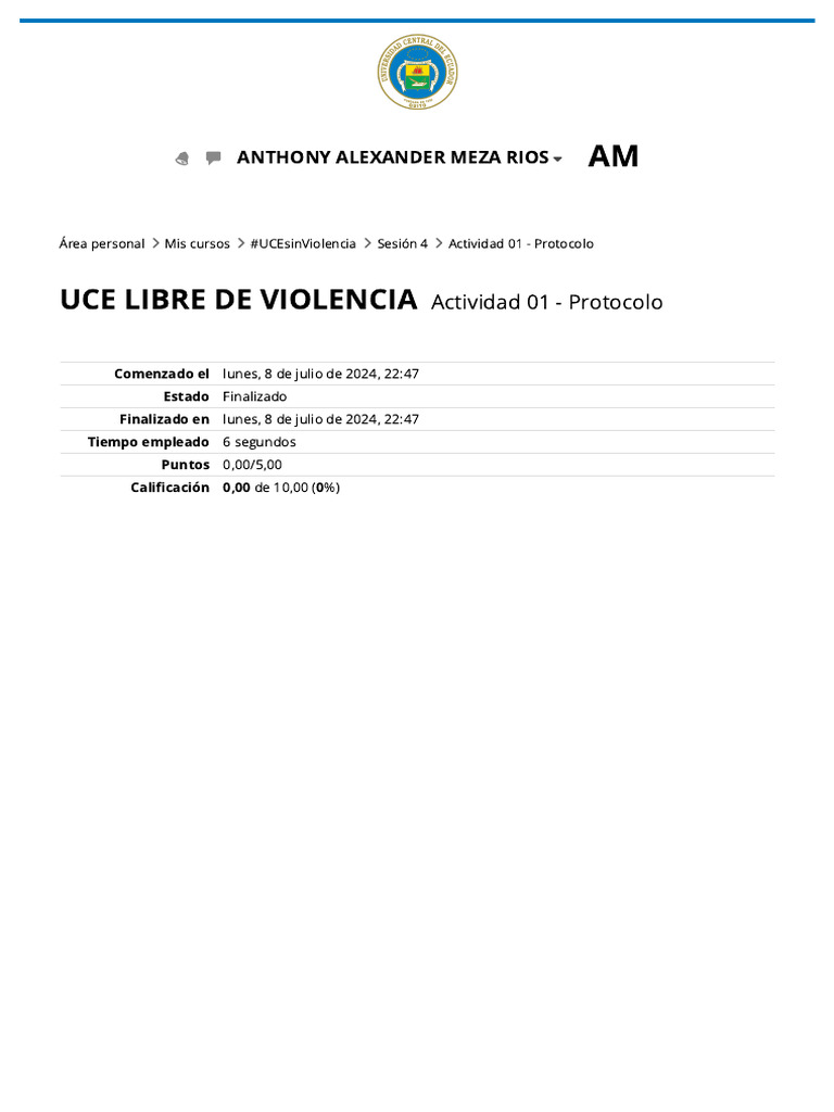 Actividad 01 - Protocolo - Revisión Del Intento - UCE | PDF | Victimologia | Derechos humanos
