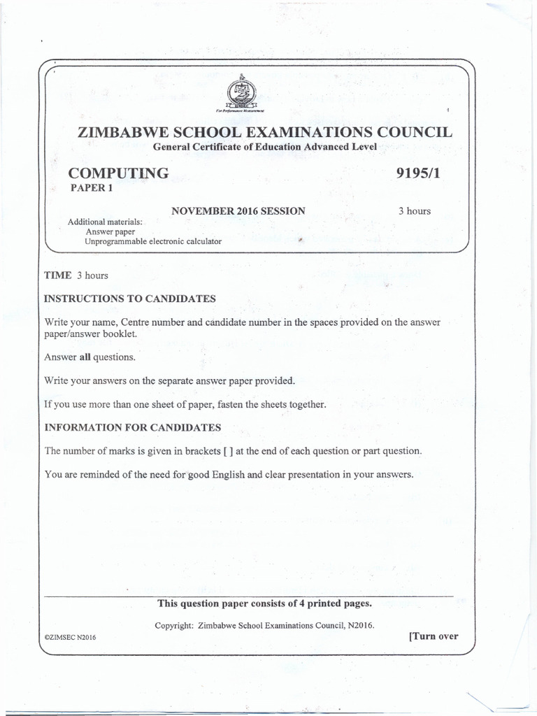 2016 Paper 1-1 | PDF | Computer Science | Computing