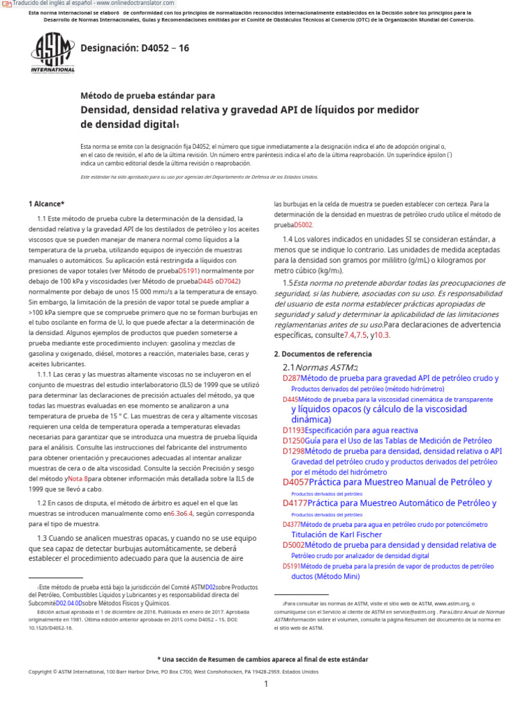 ASTM D 4052 (Densidad y Gravedad Específica en Refinados) | PDF ...