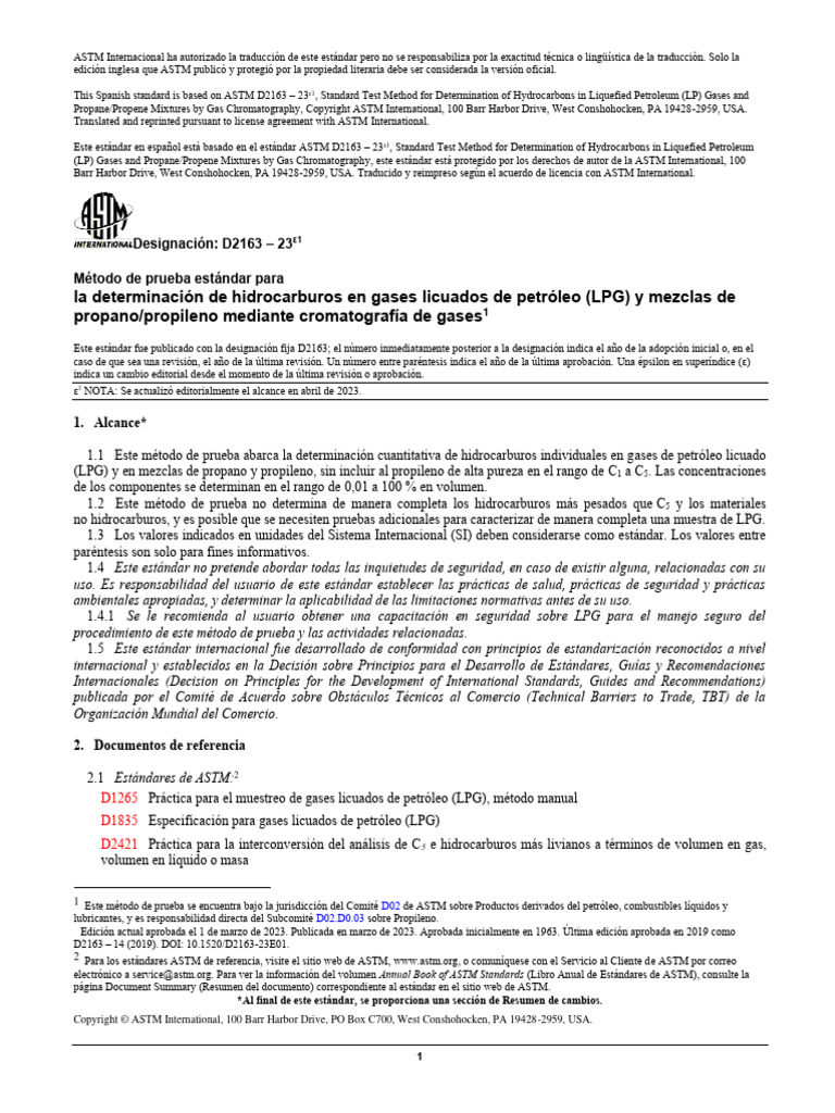 ASTM D2163-23 (Cromatografía A GLP) | PDF | Presión | Gases