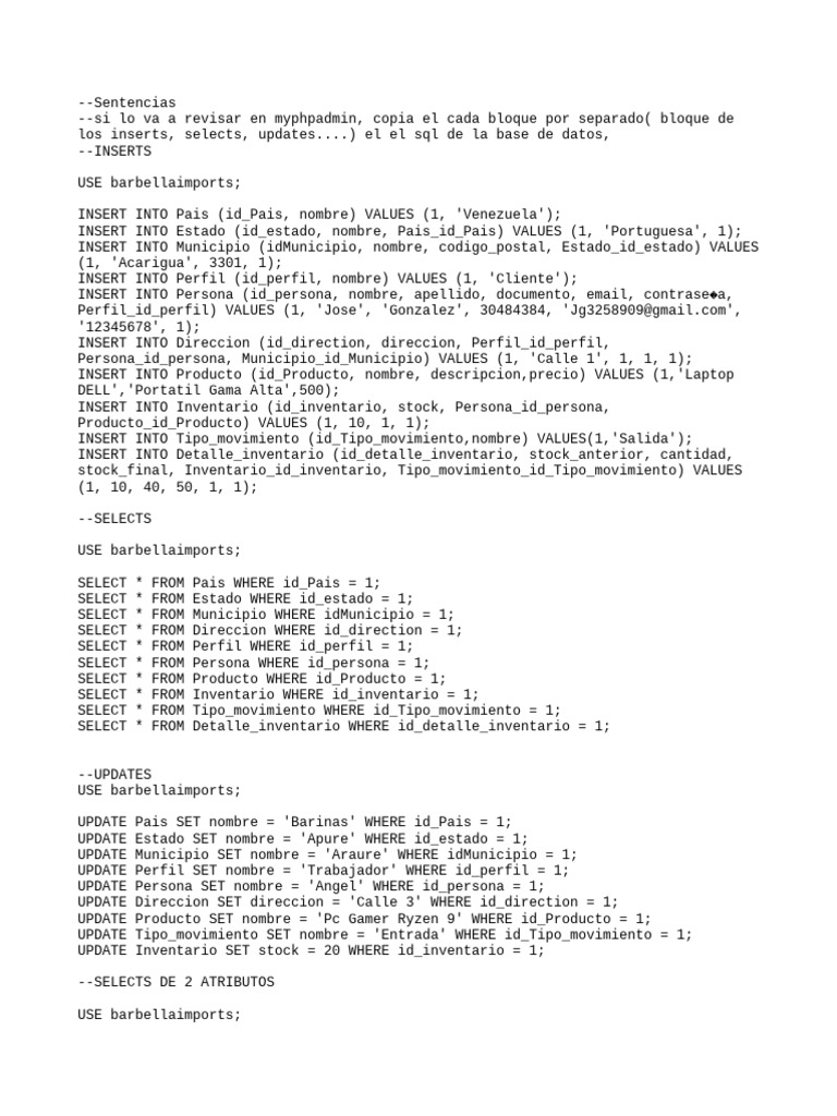 Sentencias SQL | PDF | SQL | Datos