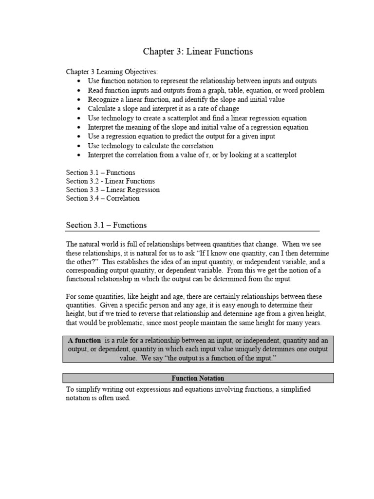 Linear Functions Guide | PDF | Function (Mathematics) | Regression Analysis