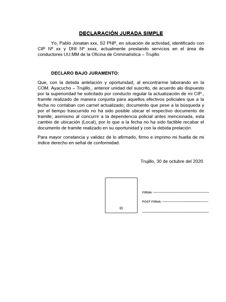Declaracion Jurada Simple Roud | PDF | Documento de identidad | Gobierno