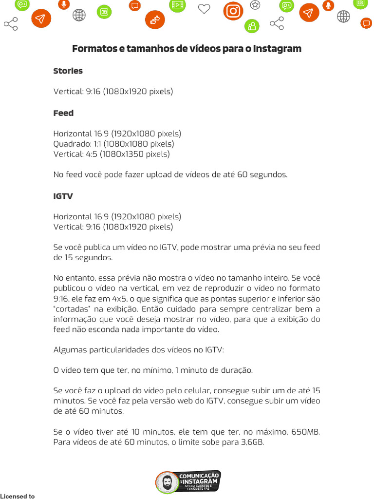 Formatos+e+tamanhos+de+vídeos+para+o+Instagram+por+Douglas+Noga | PDF