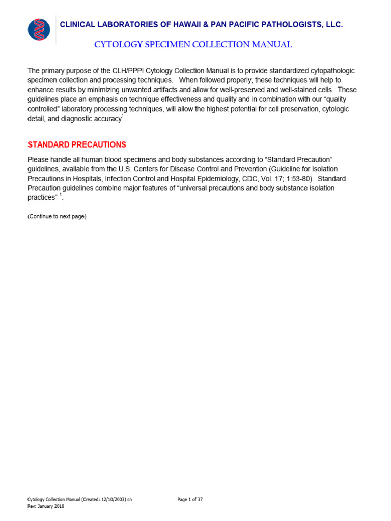 Cytology Specimen Collection Manual | PDF | Cytopathology | Pathology