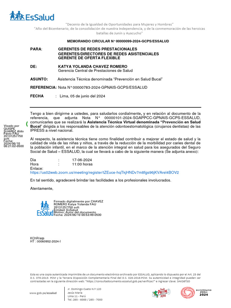 Memorando Circular #00000099-2024-Gcpsessalud | PDF