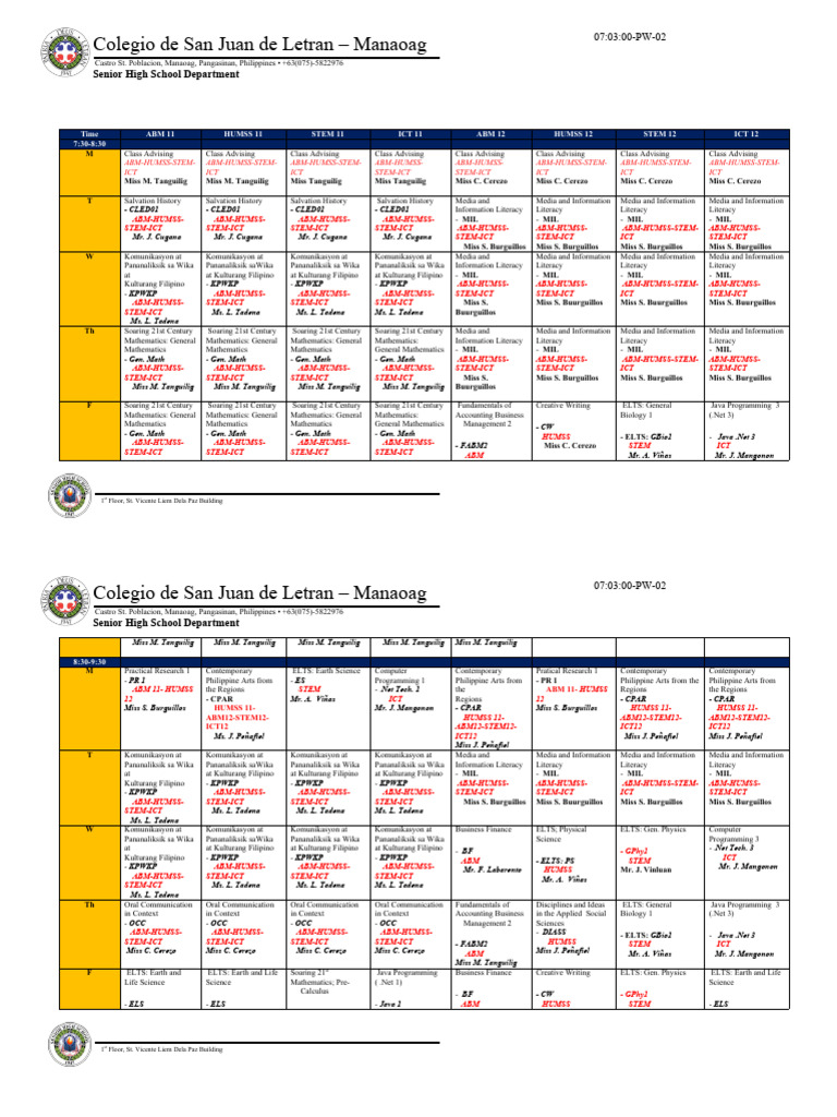 Shs - Updated Revised Sched-1st Sem Ay. 2024-2025 As of July 11 | PDF | Science | Inquiry