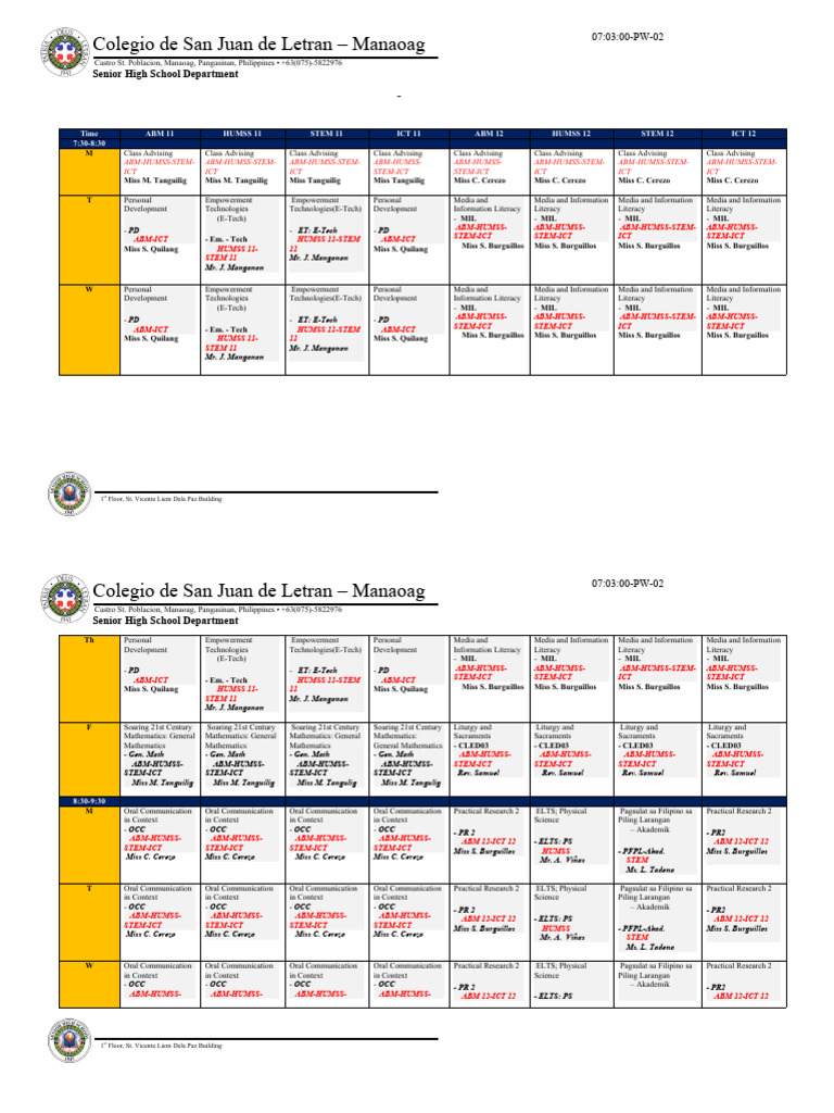 Shs - Revised Sched-1st Sem Ay. 2024-2025 as of July 11 - New ...