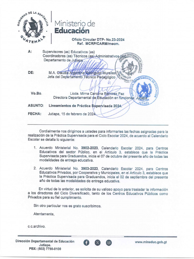 Lineamientos de Párctica Supervisada. Circular No. 23-2024. | PDF