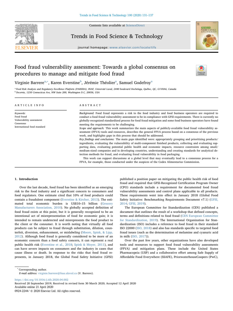 Food Fraud Vulnerability Assessment Guide | PDF | Supply Chain | Risk