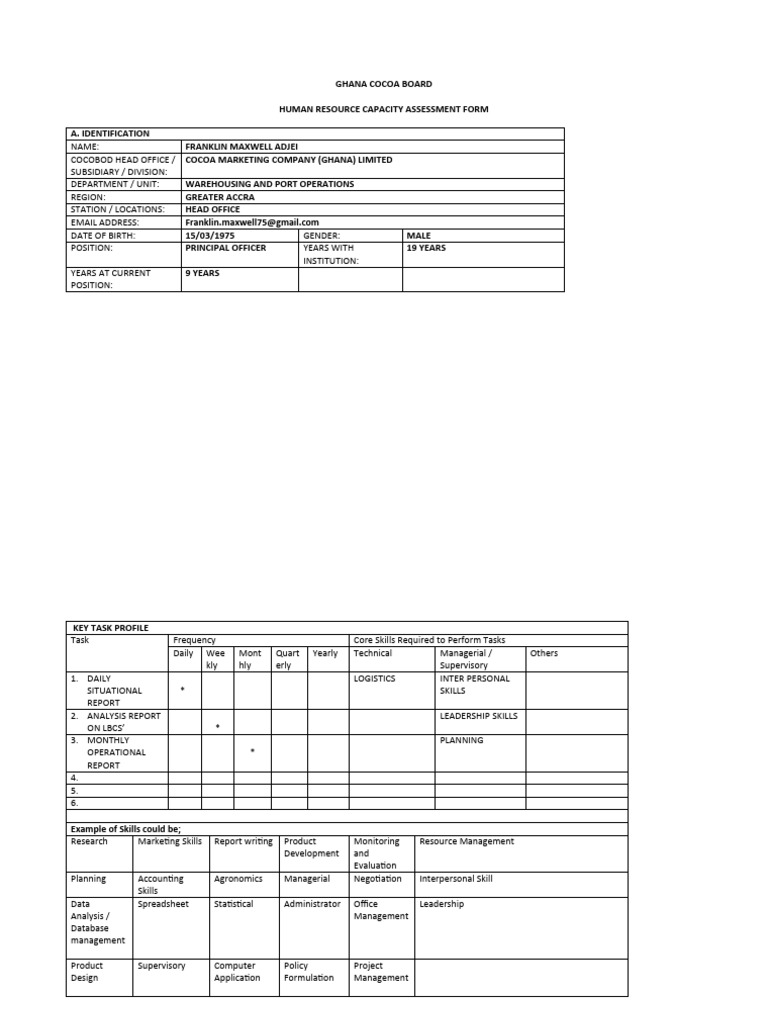 COCOBOD HR Assessment Form | PDF | Internet | Business
