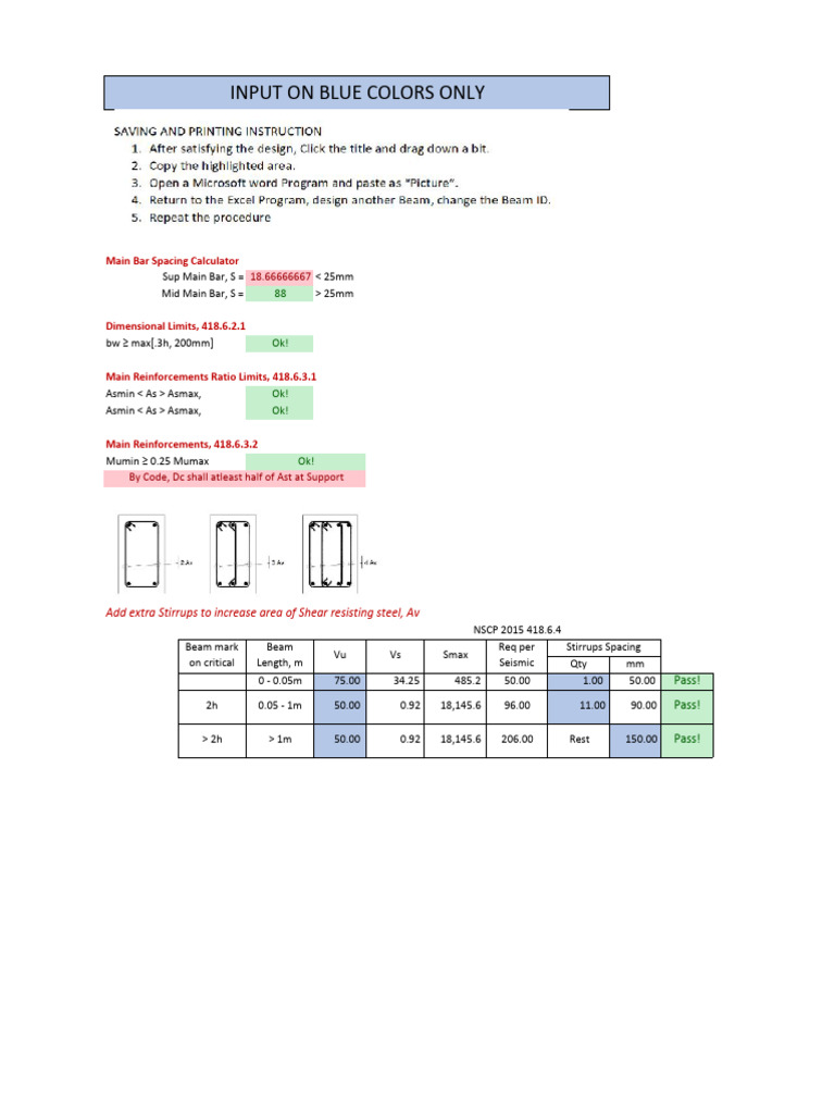 Input On Blue Colors Only: Grade Main Bars 8 6 - at Midspan X Ø at ...
