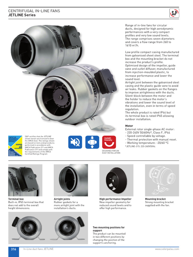 JETLINE Centrifugal In-Line Fans | PDF | Duct (Flow) | Electricity