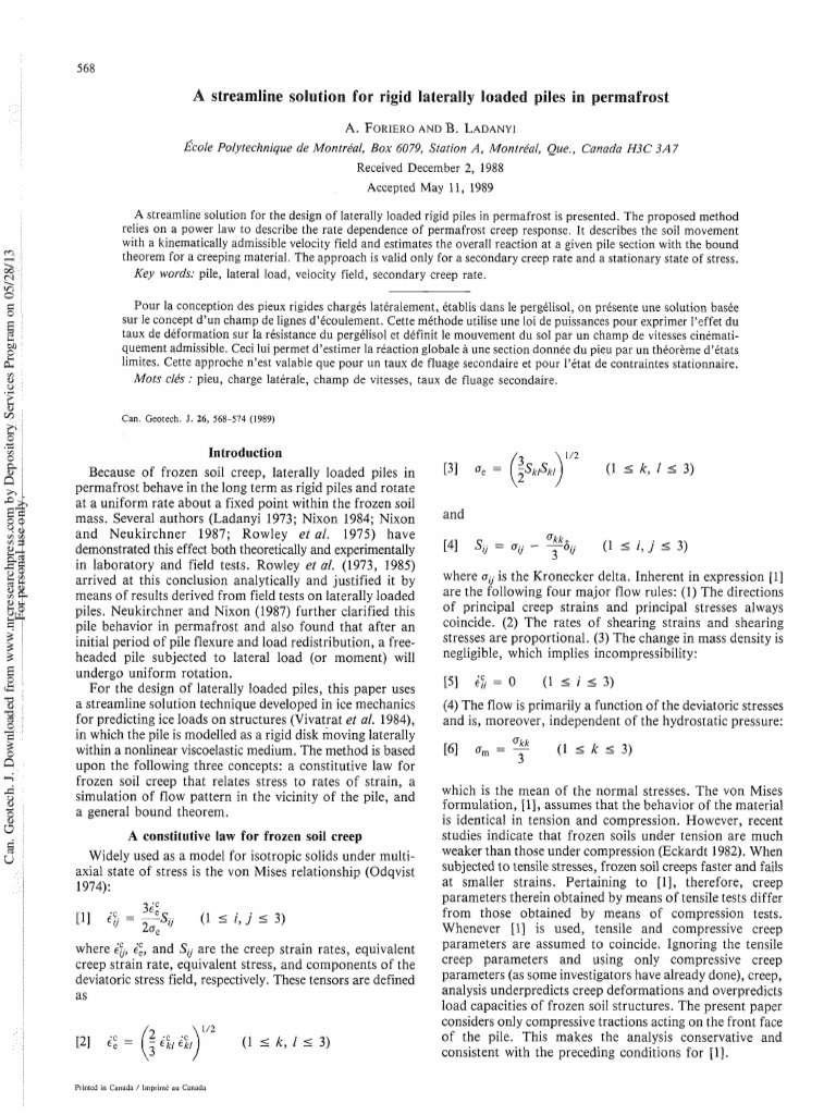 Lateral Load Design for Piles in Permafrost | PDF | Stress (Mechanics ...