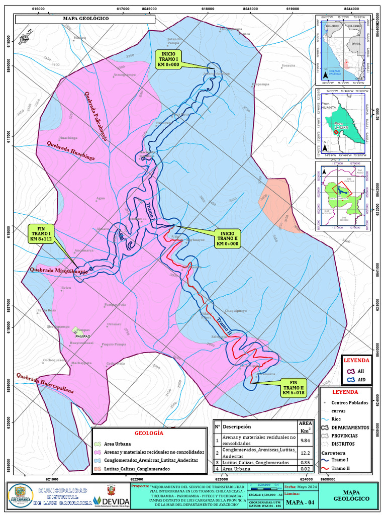 Mapa Geológico Ayacucho: Tramos Viales | PDF