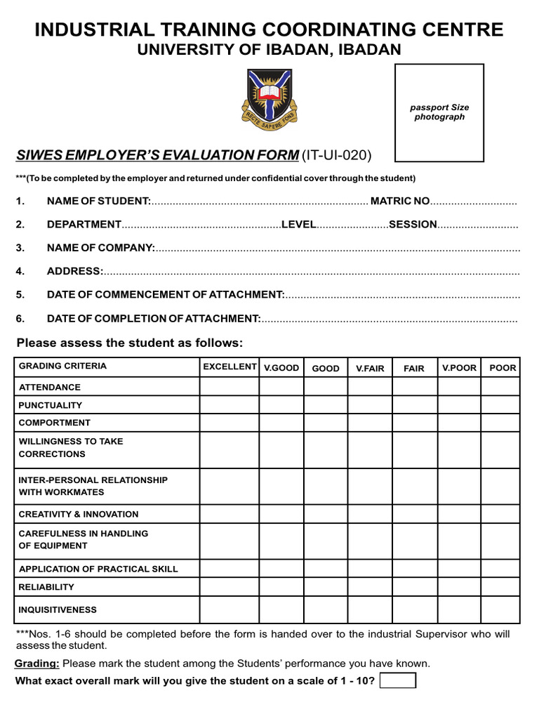 Siwes Employer's Evaluation Form | PDF