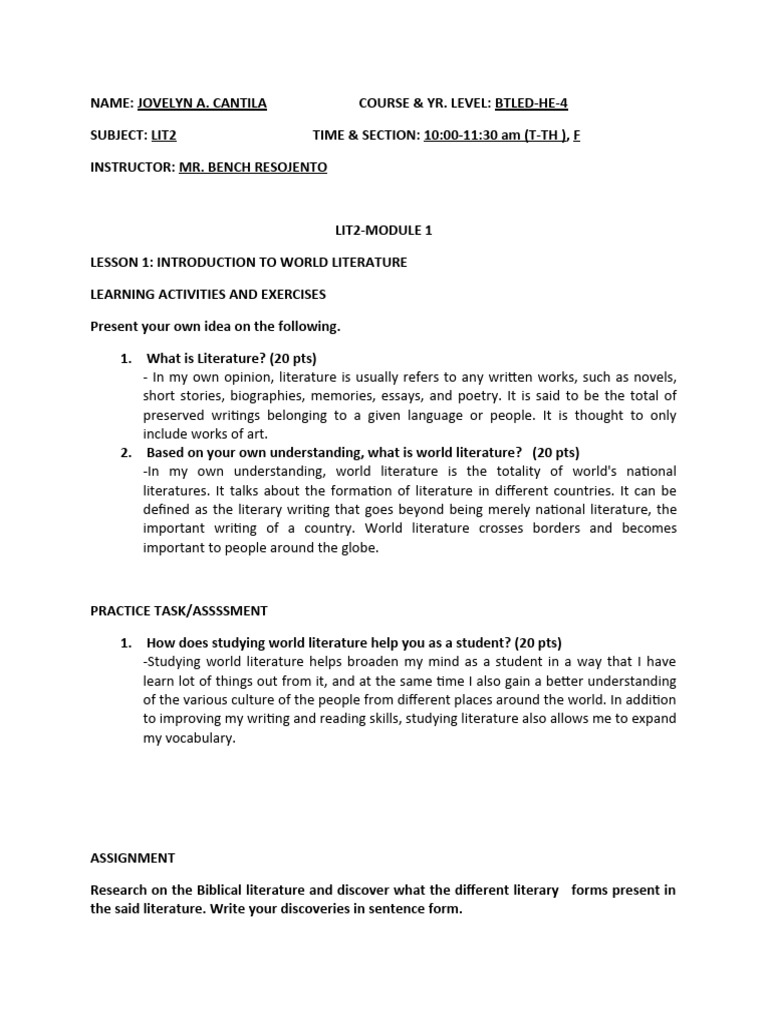 Lit2, Module 1. Cantila, Jovelyn | PDF | Bible | Homer