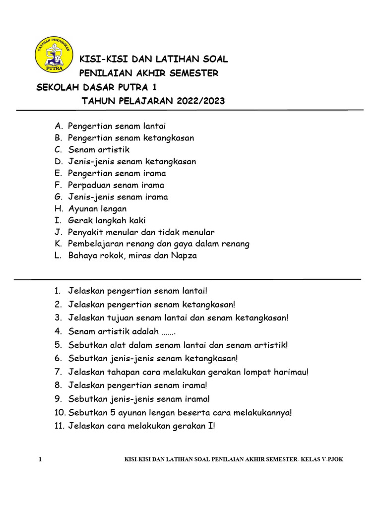 Kisi-Kisi Dan Latihan Soal PAT KELAS 5 | PDF | Kajian Bahasa Asing