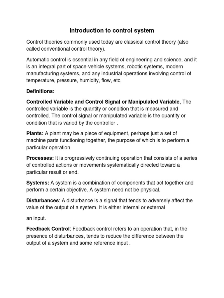 Introduction To Control System | PDF | Control Theory | Feedback