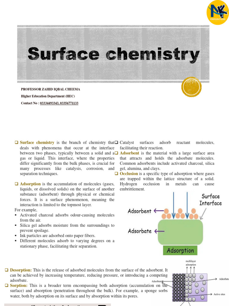 4-Surface Chemistry | PDF | Adsorption | Catalysis