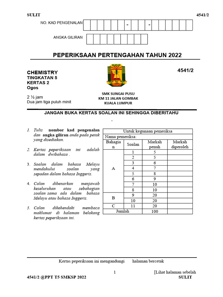 Kimia t5 SMKSP 2022 | PDF