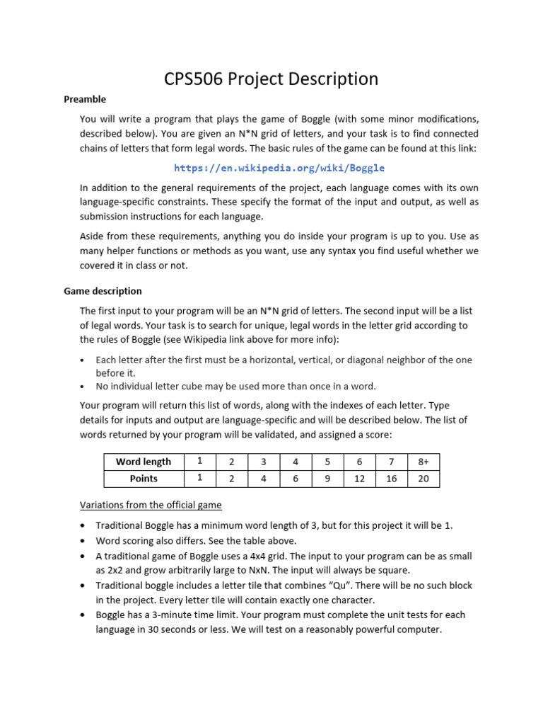 Cps506 Boggle Project W2024 Pdf Parameter Computer Programming String Computer Science