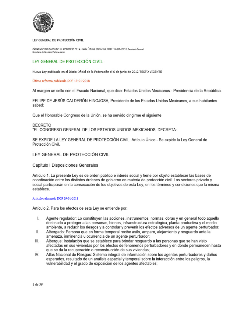 Ley General de Protección Civil | PDF | Defensa Civil | Riesgo