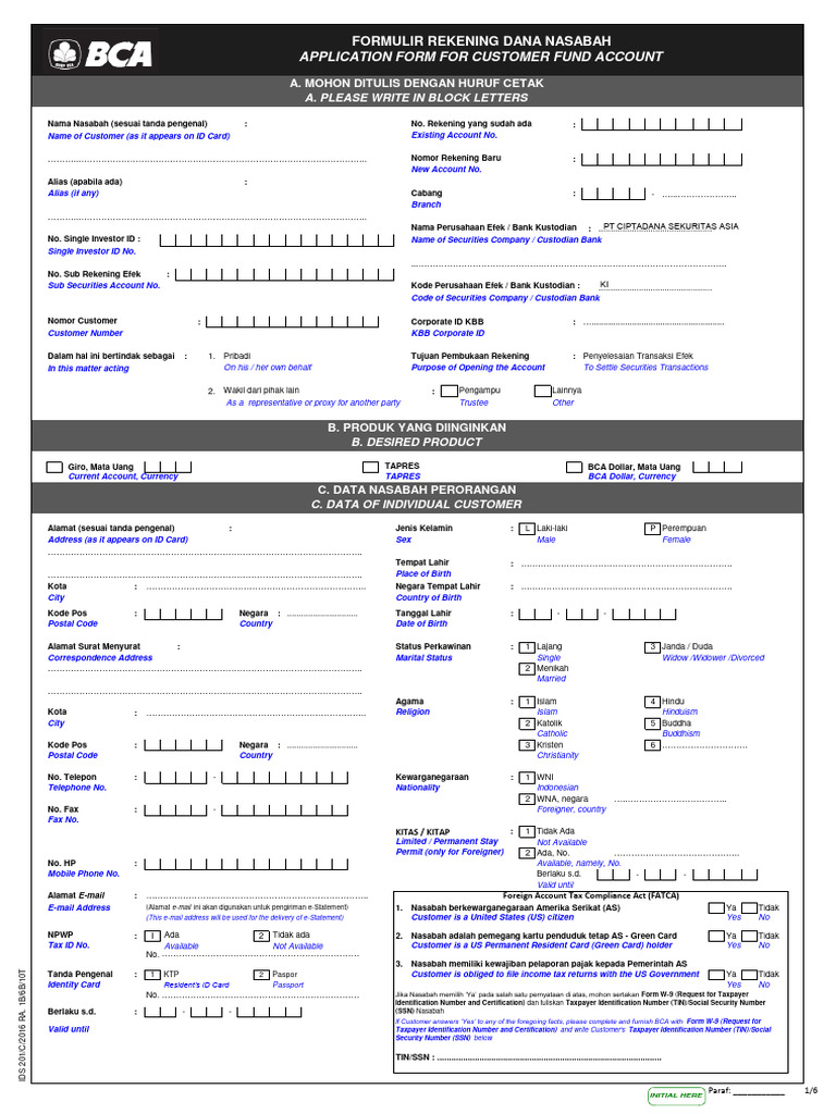 Formulir Pembukaan RDN - BCA | PDF