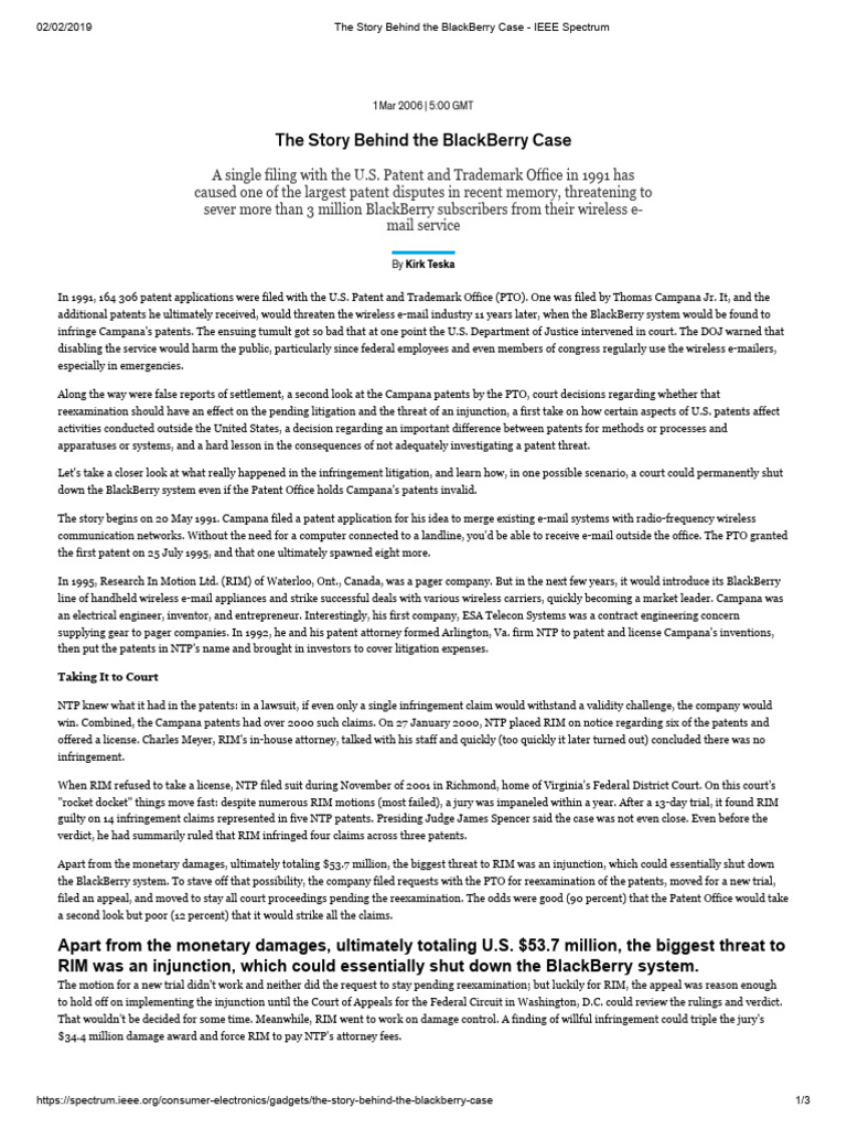 The Story Behind The BlackBerry Case - IEEE Spectrum | PDF | Black ...