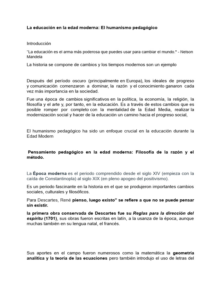 La Educación en La Edad Moderna | PDF | Humanismo | Pedagogía