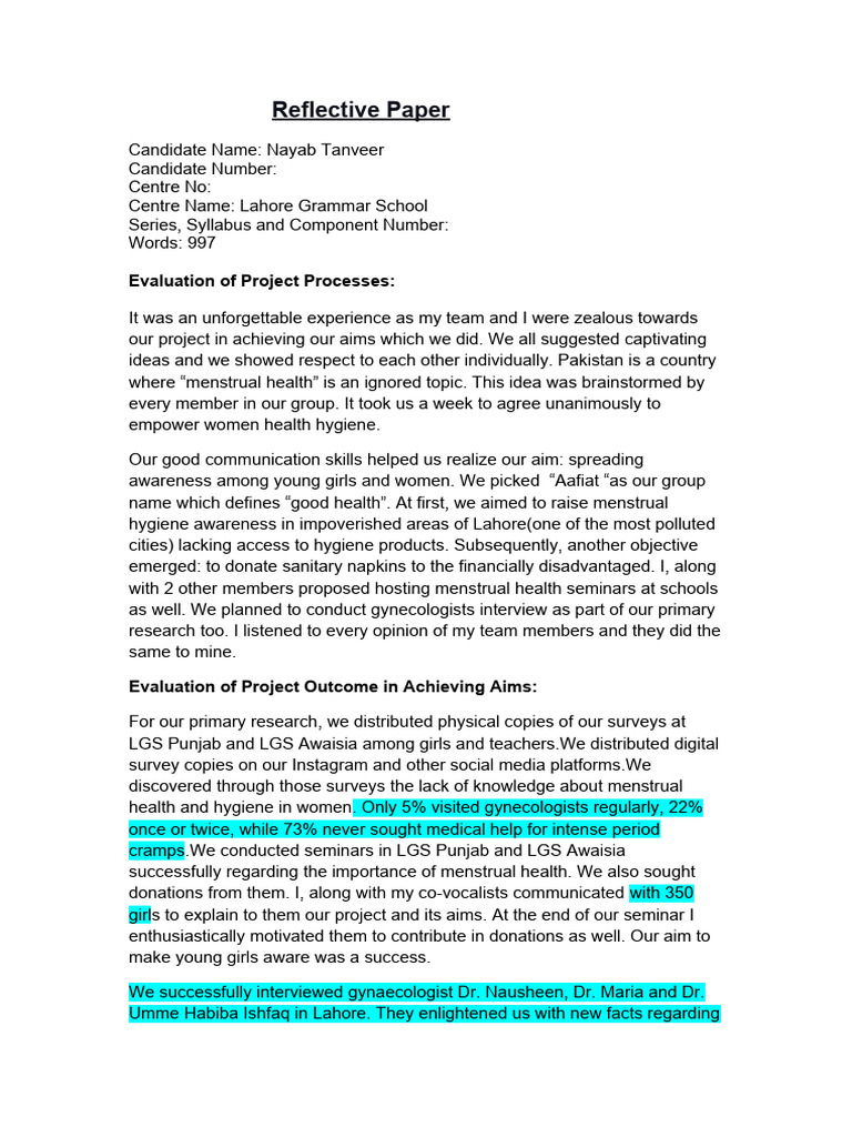 Reflective Paper GP Final | PDF | Menstruation