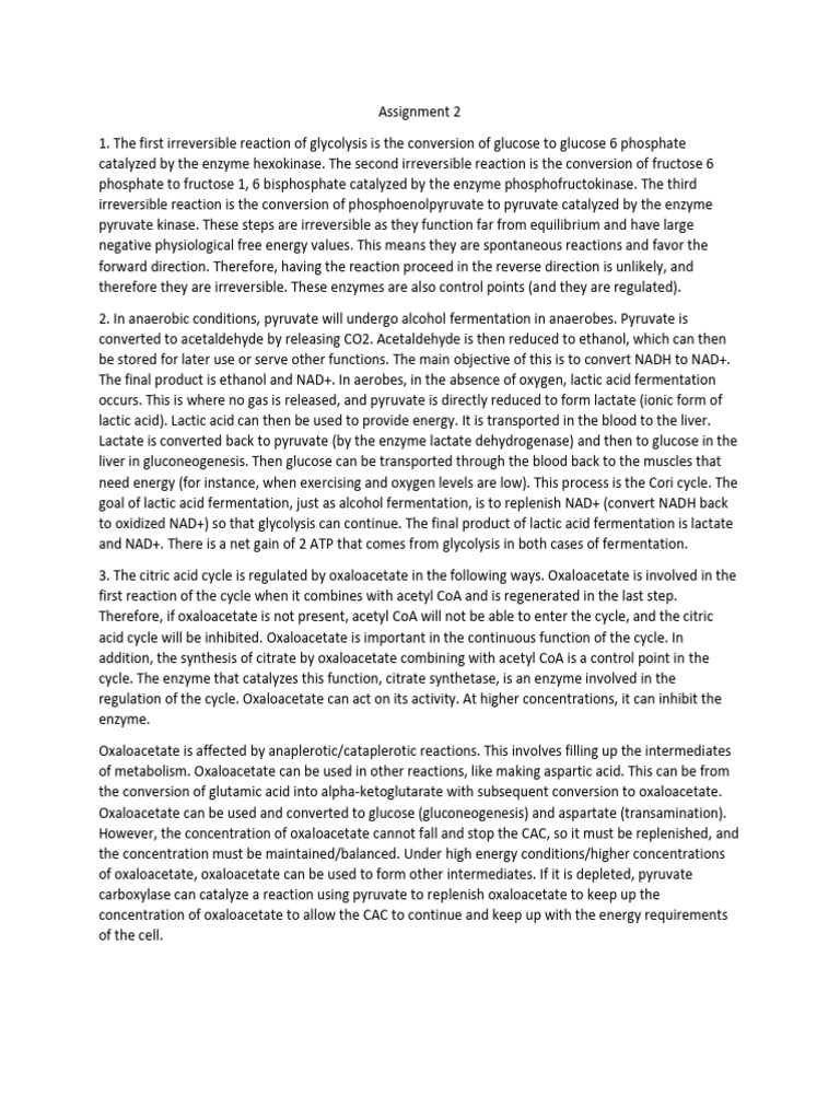 Assignment 2 Biochem Copy To Submit-2 | PDF | Glycolysis | Pyruvic Acid