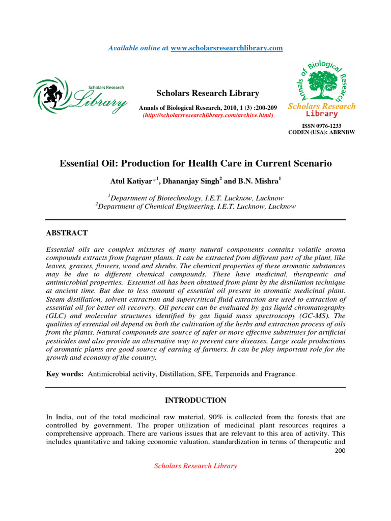 Essential Oils in Healthcare Production | PDF | Essential Oil ...