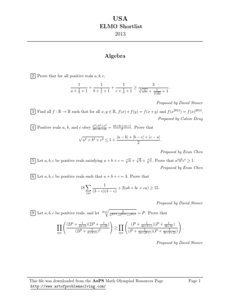 USA ELMO - Shortlist 2013 239 | PDF | Mathematical Concepts ...