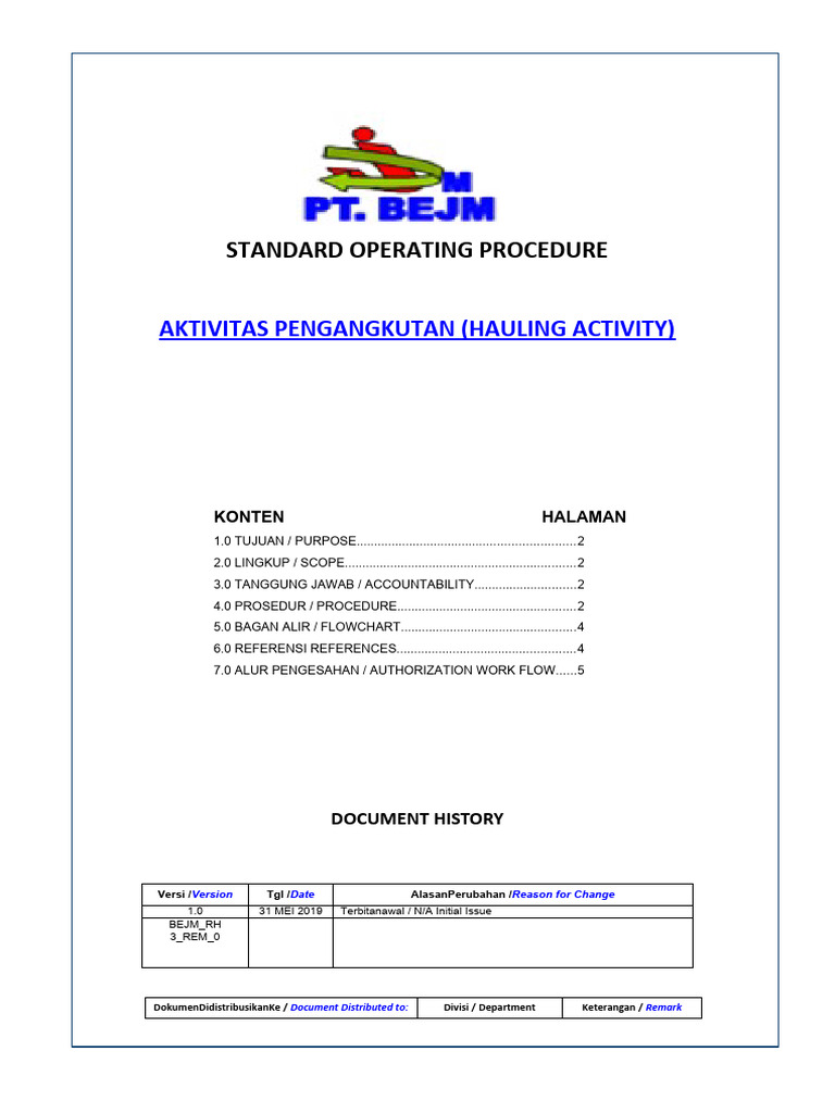 SOP Aktivitas Pengangkutan Hauling | PDF