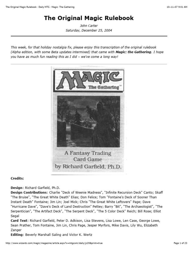 Original Magic: The Gathering Rulebook | PDF | Playing Cards | Card Games