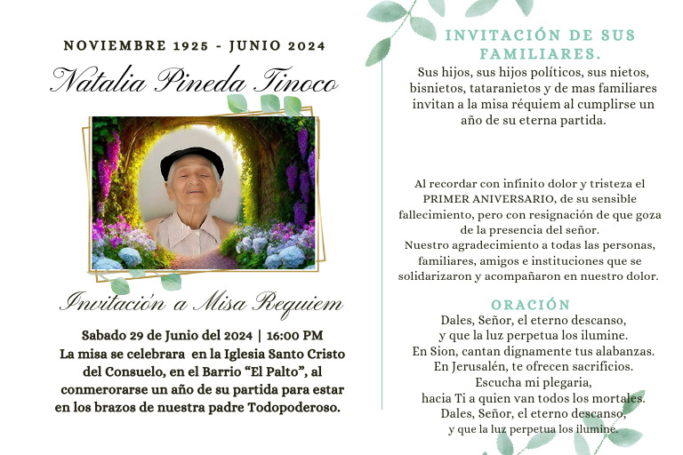 White Pastel Green Gold Program Card Funeral Landscape Card | PDF