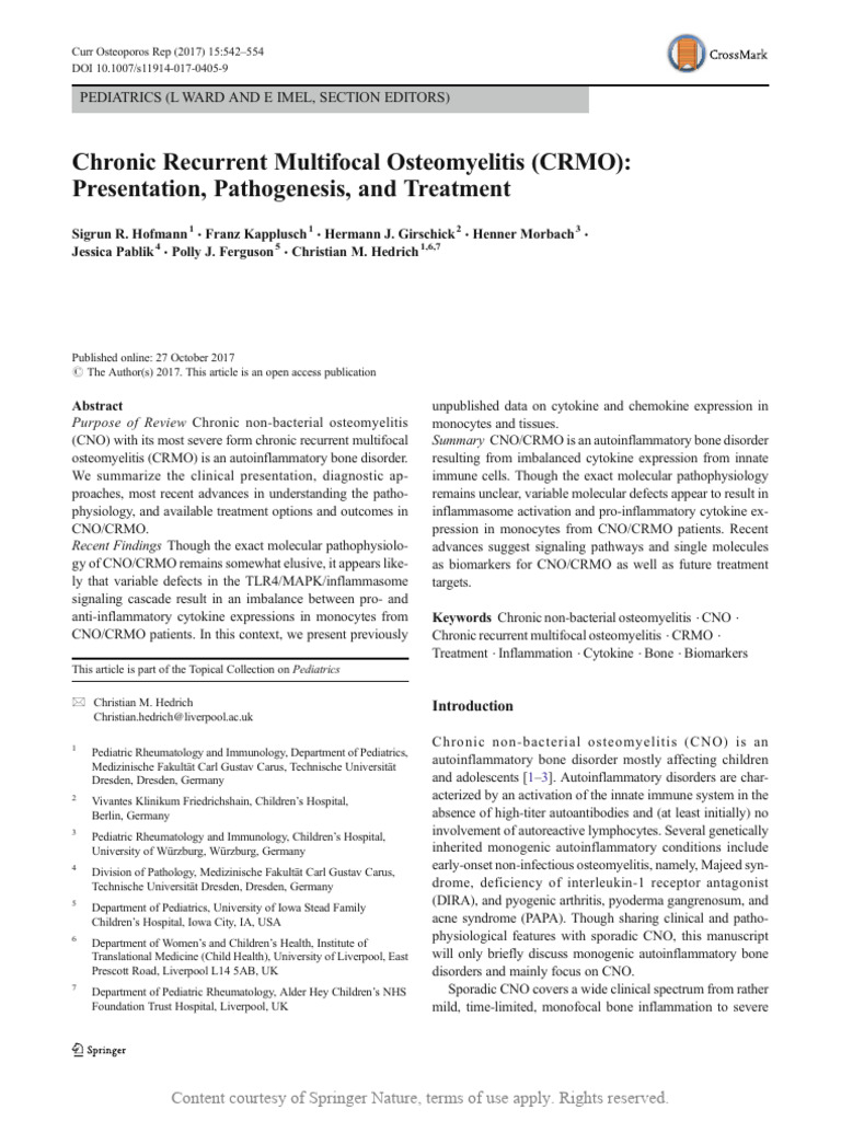 Chronic Recurrent Multifocal Osteomyelitis CRMO PR | PDF | Interleukin 10 | Interleukin 6