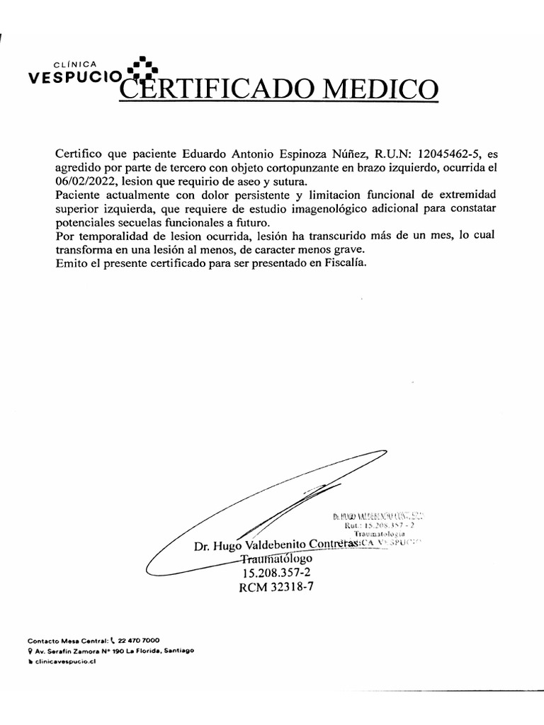 certificado medico traumatologo | PDF