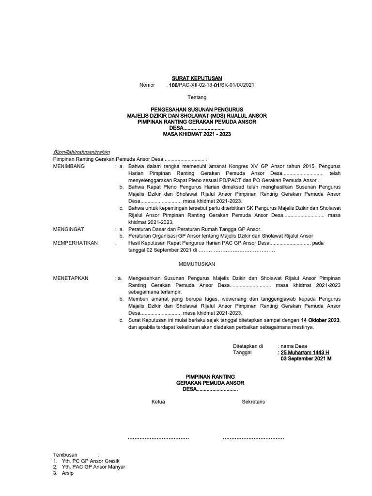 Contoh SK Rijalul Ansor PR | PDF