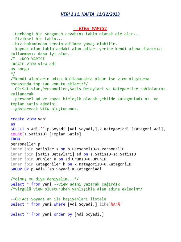 Veri̇ Tabani 2 11. Hafta | PDF