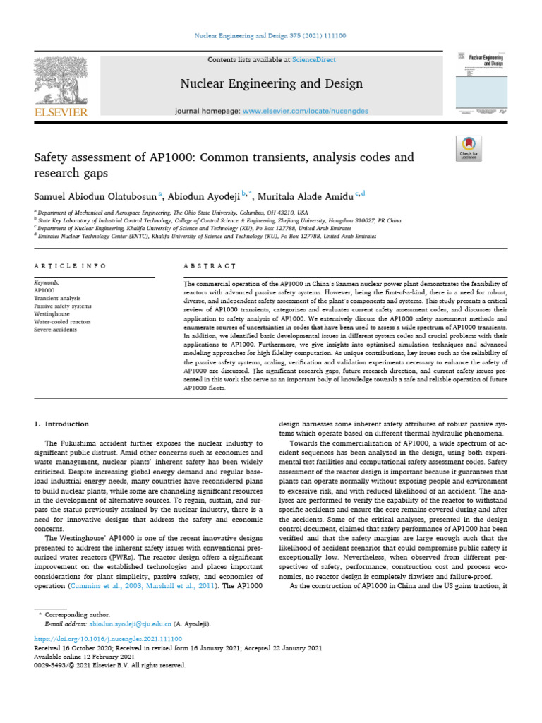 AP1000 Safety Assessment and Research Gaps | PDF | Pressurized Water ...