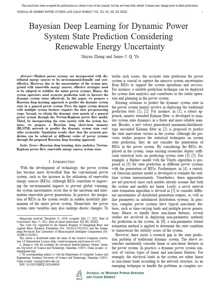 2021 Bayesian Deep Learning For Dynamic Power System State Prediction Considering Renewable